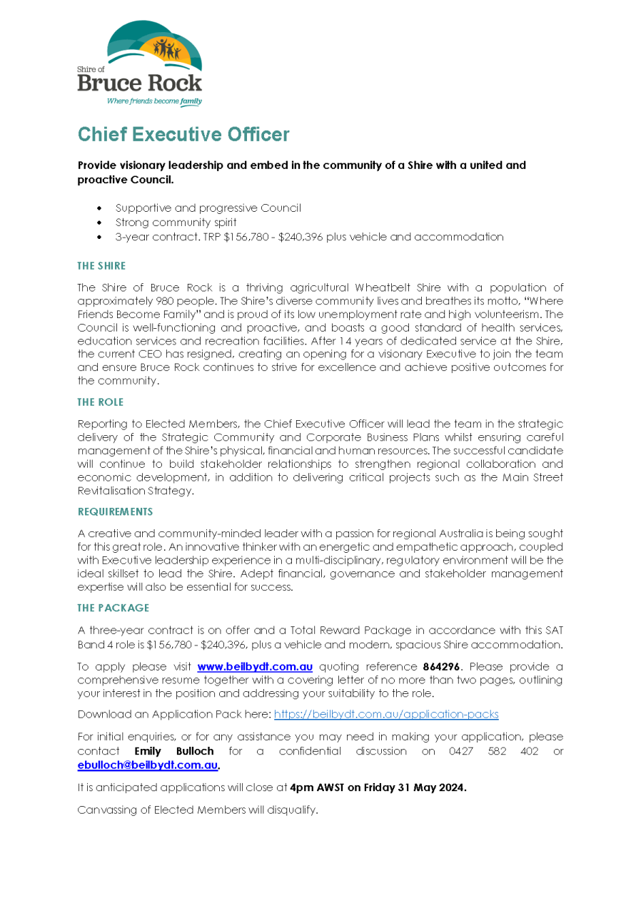 Vacant Positions » Shire of Bruce Rock